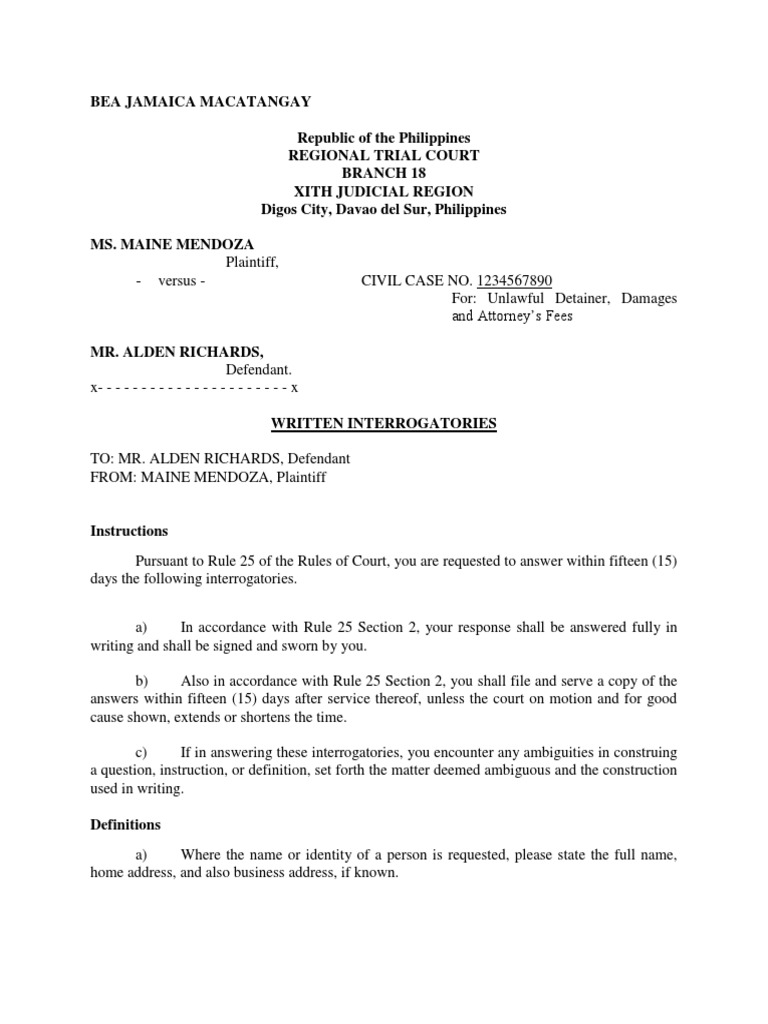 Written Interrogatory | PDF | Interrogatories | Lease