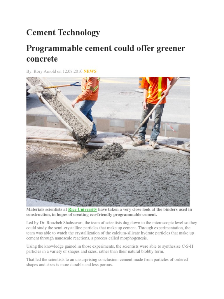 Cement Technology Programmable Cement Could Offer Greener Concrete ...