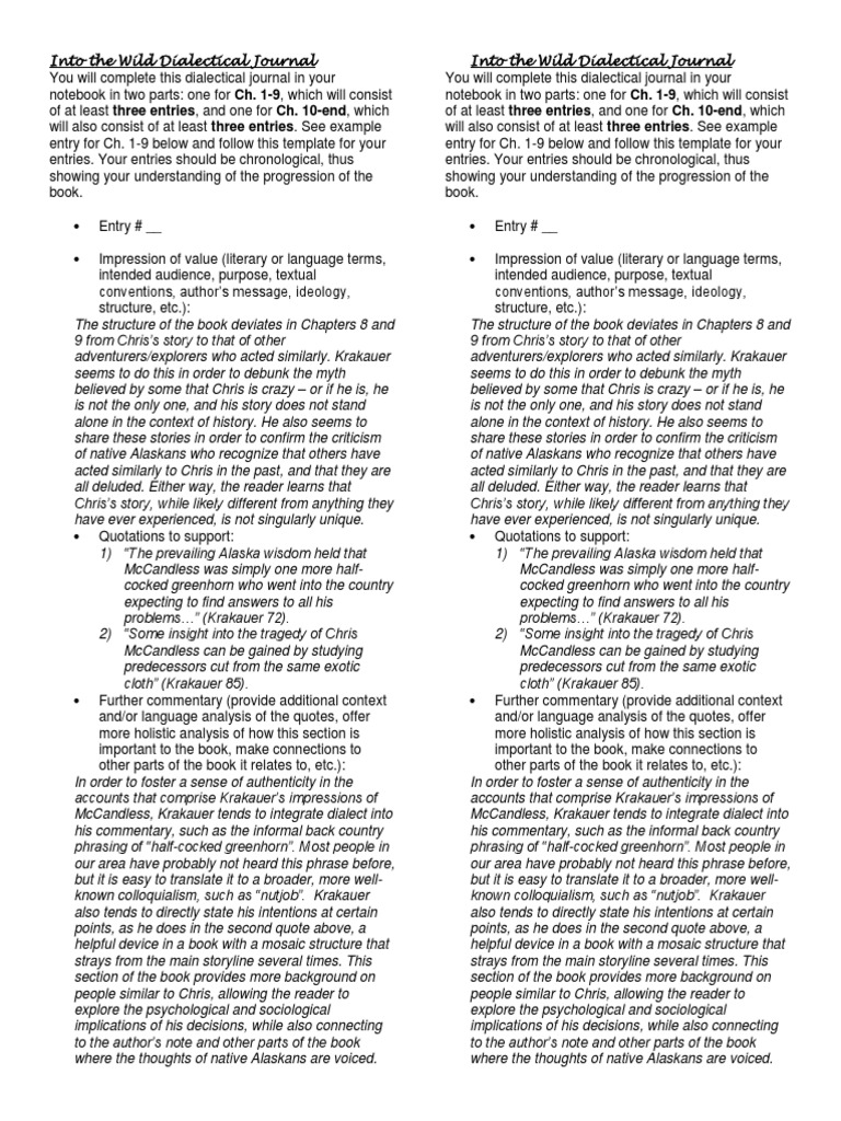 Dialectical Journal for "Into the Wild" | PDF | Communication ...