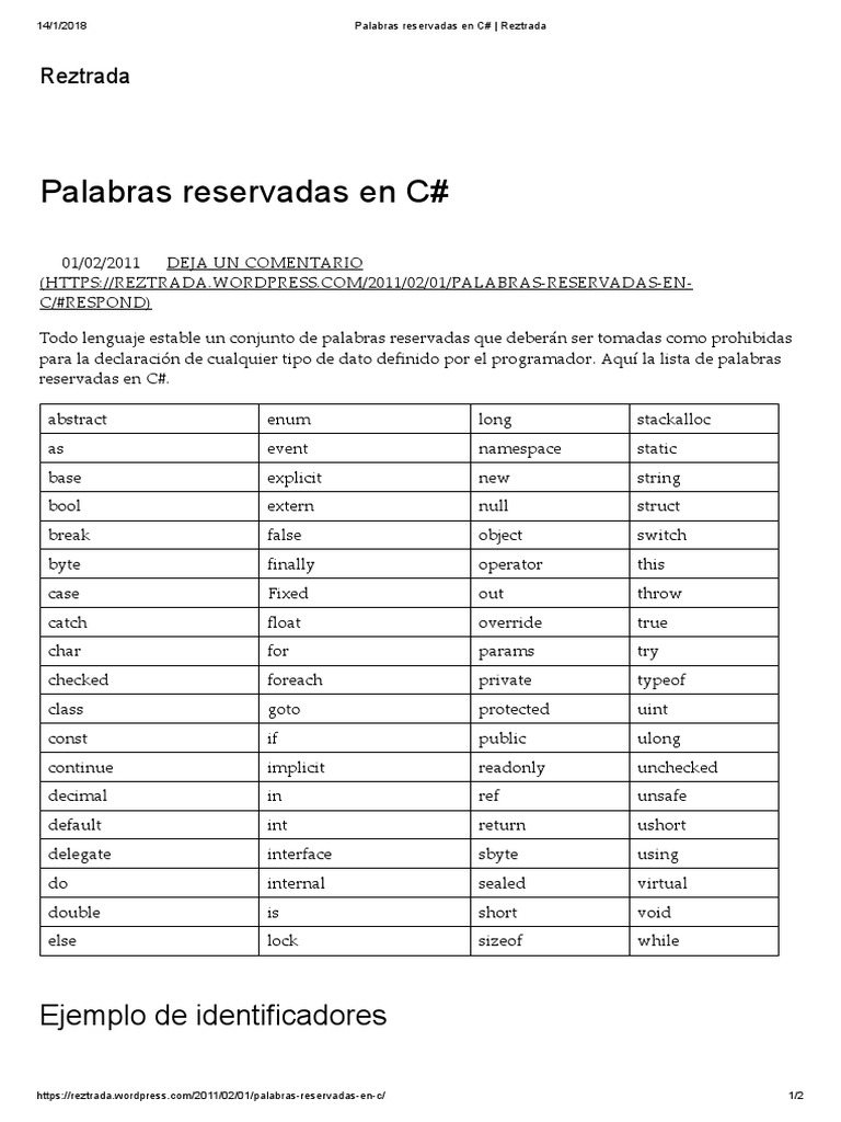 Palabras Reservadas en C# _ Reztrada | C Sharp (lenguaje de programación) | Paradigmas de ...