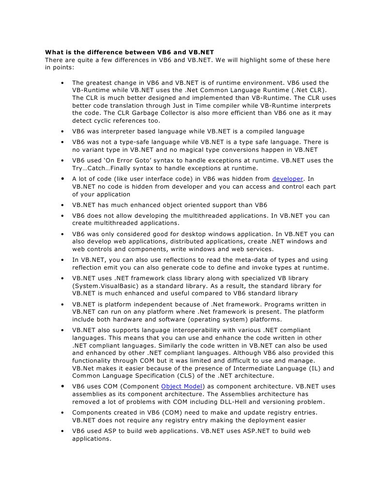 VB6 vs VB.NET: Key Differences | PDF | Art | Computers
