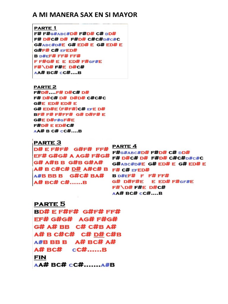 A Mi Manera Sax en Si Mayor NOTAS PARA SAX ALTO | PDF