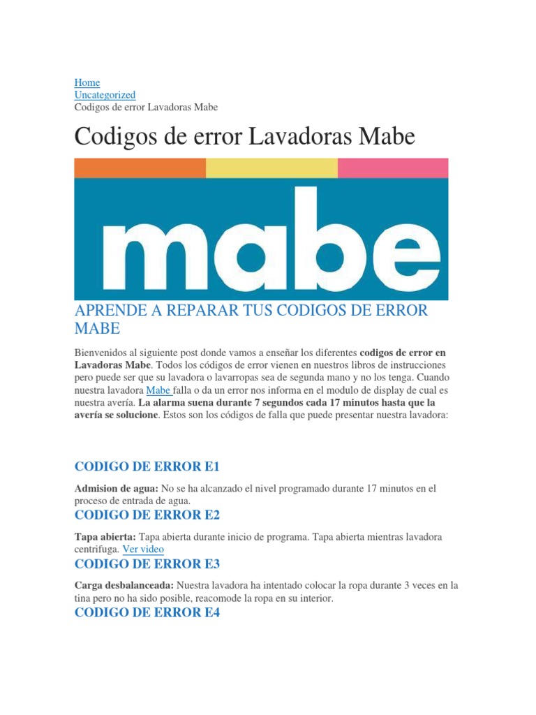 Codigos de Falla Mabe | PDF