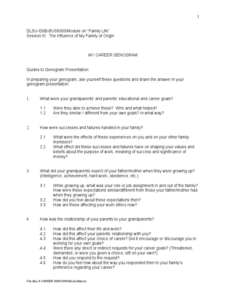 Genogram (Guide Questions) | PDF | Sibling | Family