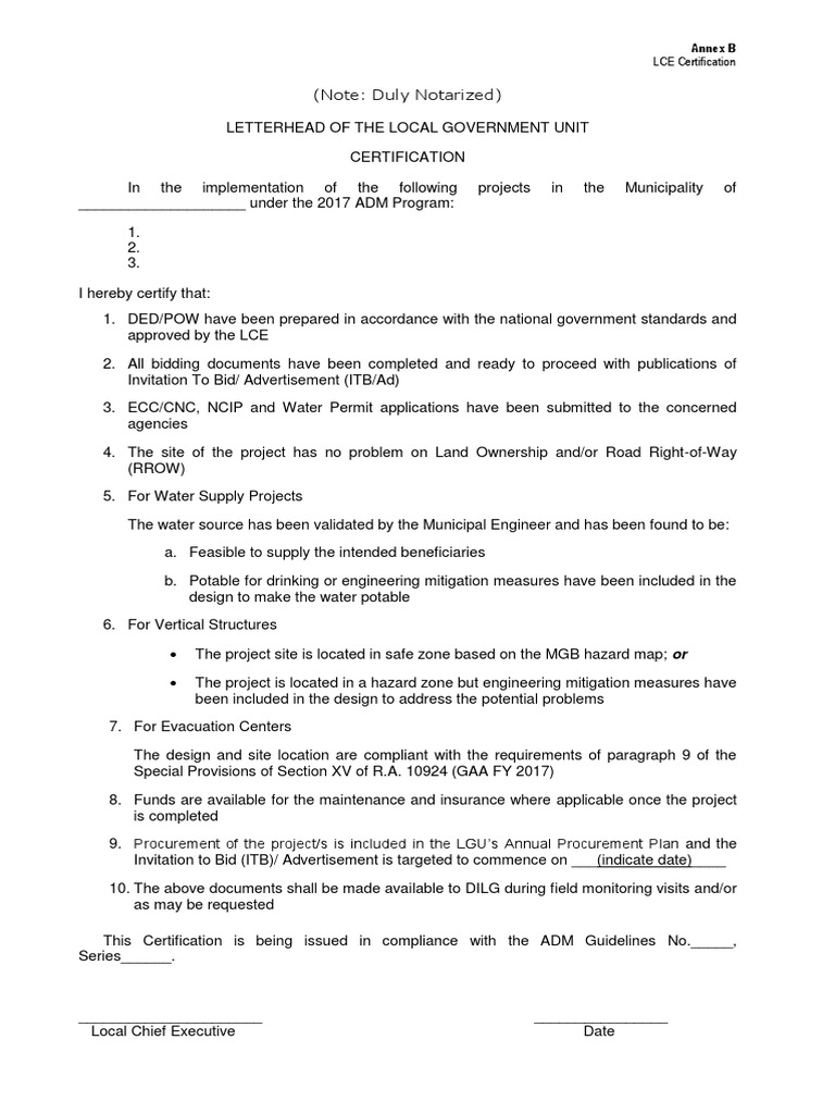 Annex B CERTIFICATION | PDF | Government | Business