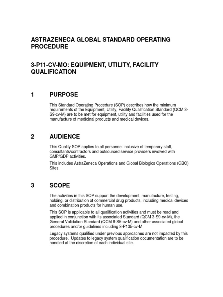 AstraZeneca equipment qualification SOP | PDF | Verification And ...