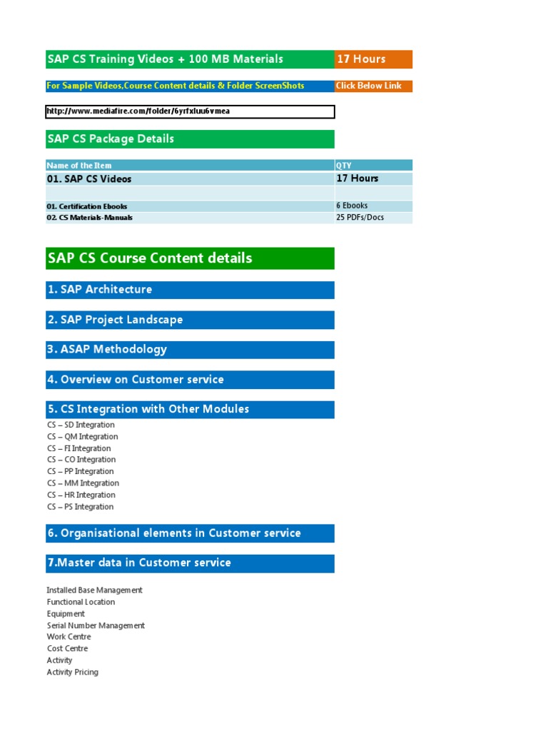 SAP CS Training Videos - Materials - Course Content Details | PDF ...