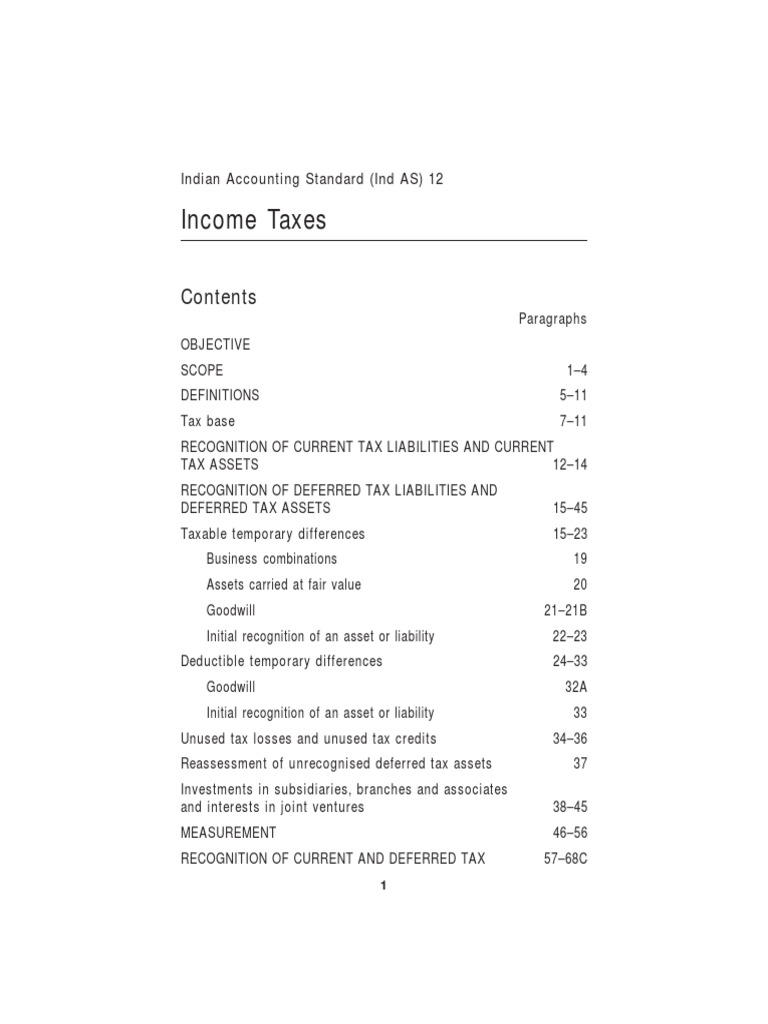 Income Taxes: Indian Accounting Standard (Ind AS) 12 | PDF | Deferred ...