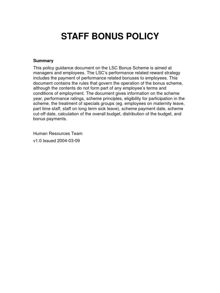 Staff Bonus Policy | PDF | Parental Leave | Pro Rata