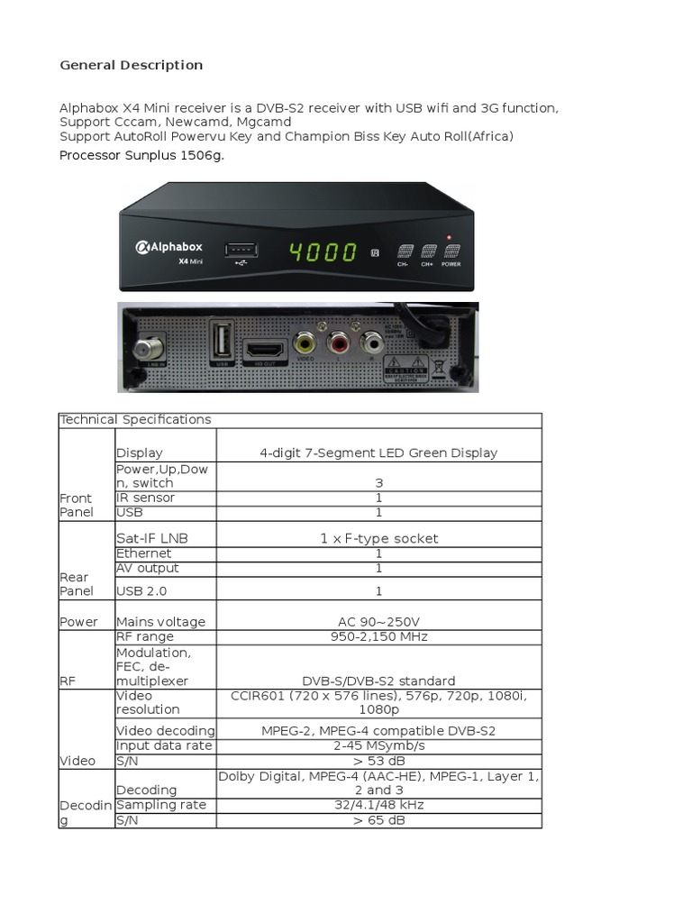 Alphabox X4 Mini Receiver Overview | PDF