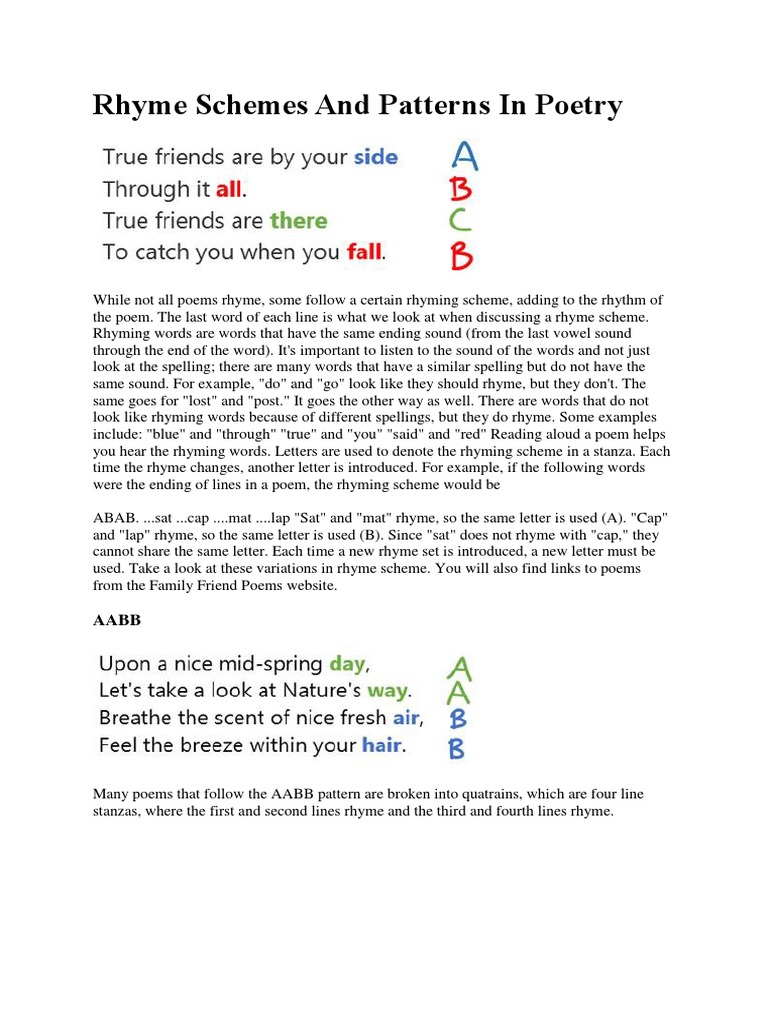 Rhyme Schemes and Patterns in Poetry | PDF