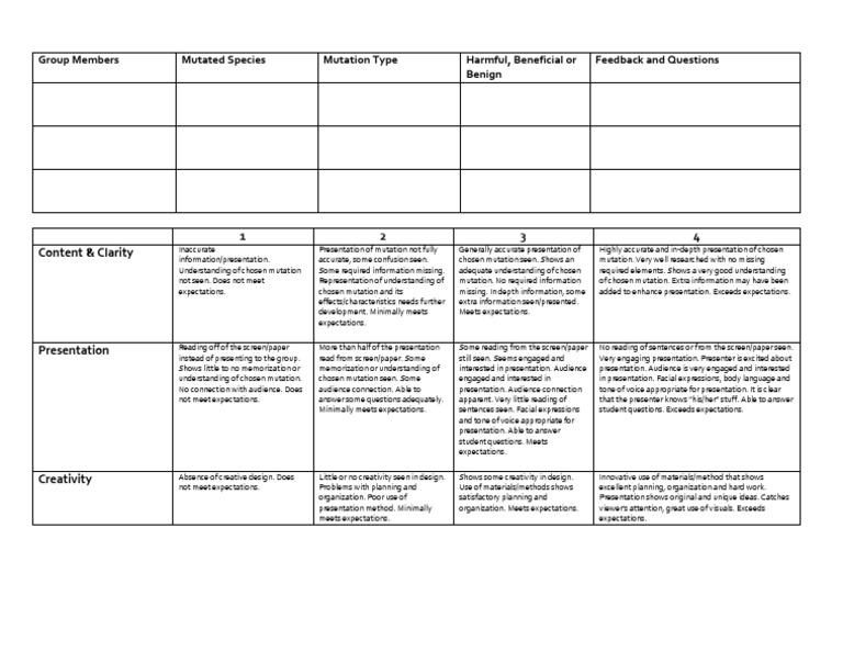 Go Rubric | PDF | Creativity | Nonverbal Communication