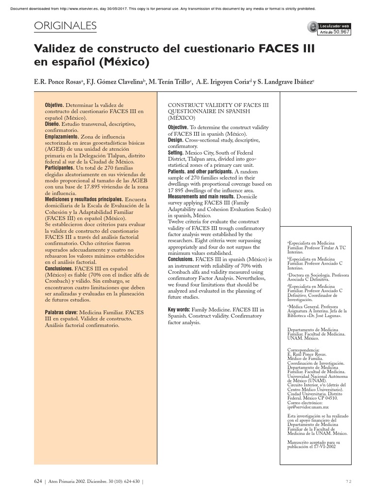 Plantilla Escala de Cohesión Familiar de FACES III | Validez (Estadística) | Psicometría