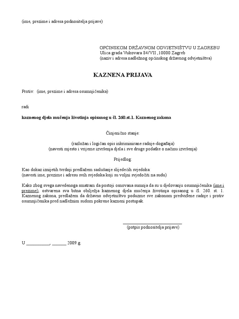 Obrazac Kaznene Prijave | PDF
