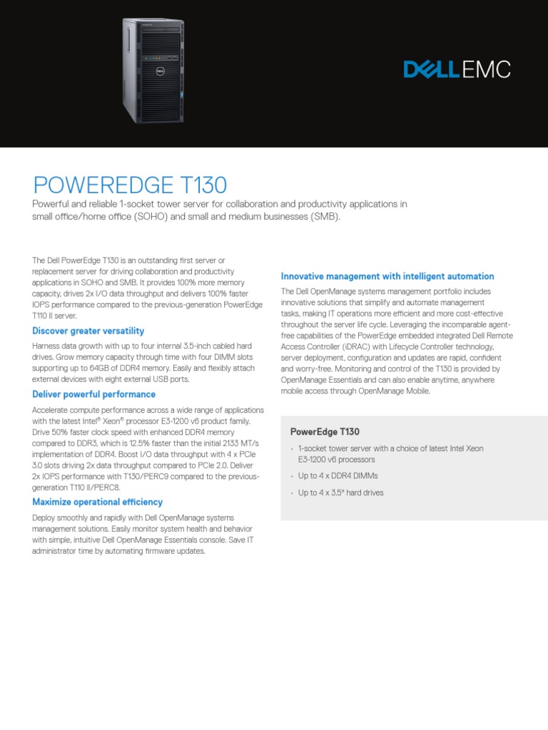Dell PowerEdge T130 SpecSheet Final | PDF | Dell | Usb