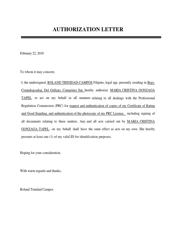 Authorization Letter PRC RENEWAL | Download Free PDF | Government And ... Authorization Letter PRC RENEWAL | Download Free PDF | Government And ...