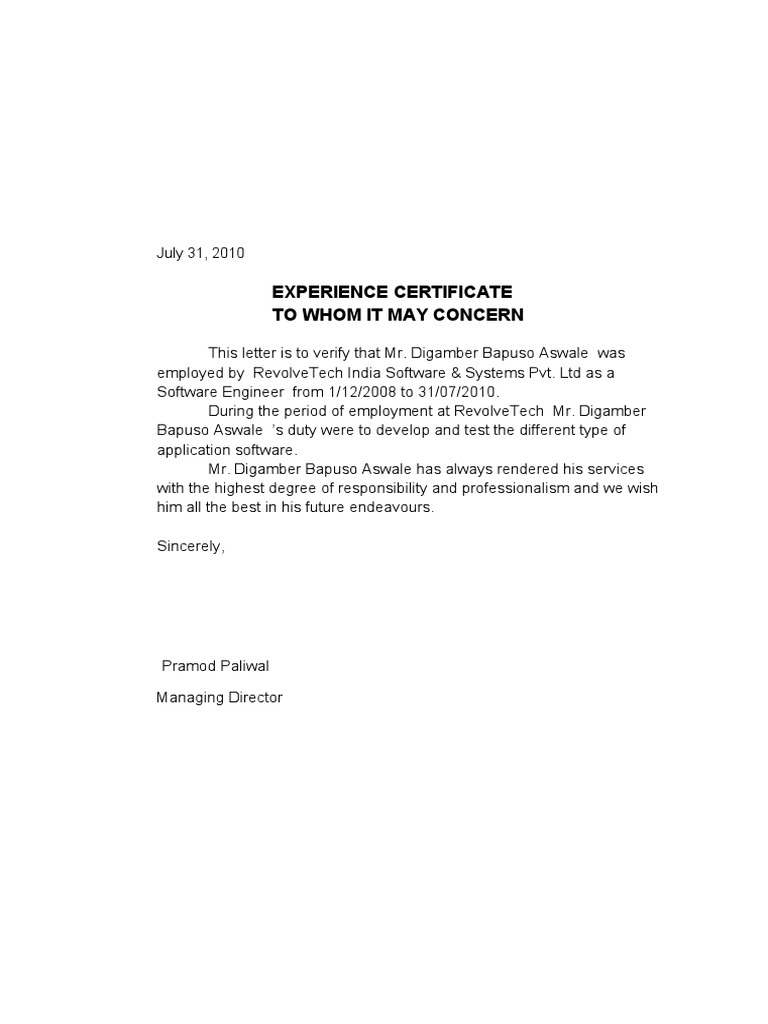 Software Engineer Experience Verification | PDF