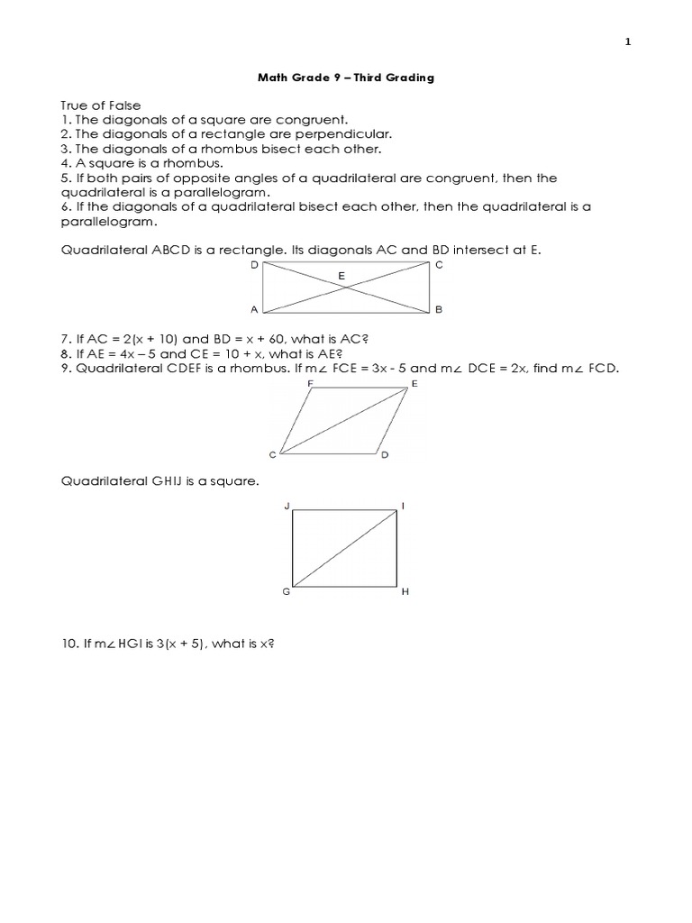 Grade 9 Math: 3rd Quarter Topics | PDF