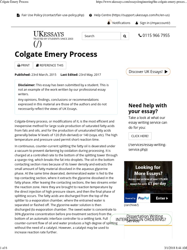 Colgate-Emery Process | PDF | Distillation | Fatty Acid