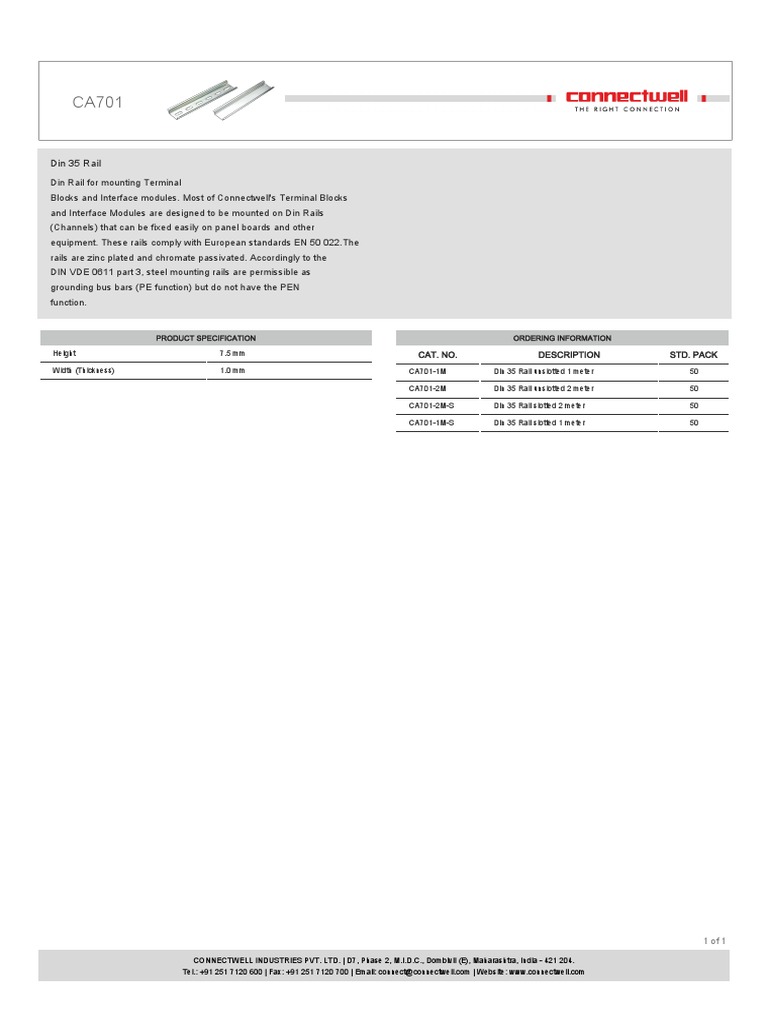 DIN 35 Rail Specifications for Mounting Terminal Blocks and Interface ...