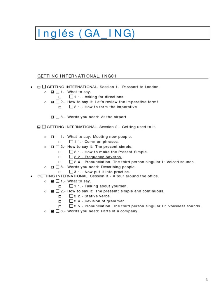 Indice de Contenidos Ingles | PDF | Verb | English Language