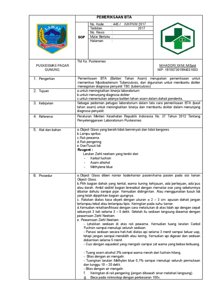 Pemeriksaan Bta | PDF