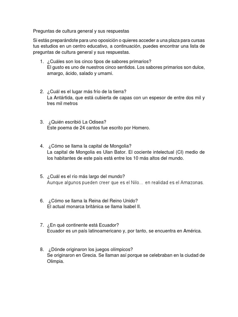 Cultura General Preguntas y Respuesas | PDF | FIFA | Agitación