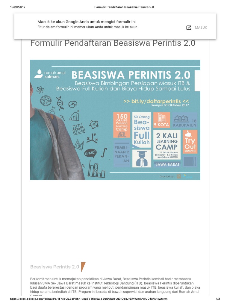 Formulir Pendaftaran Beasiswa Perintis 2 | PDF