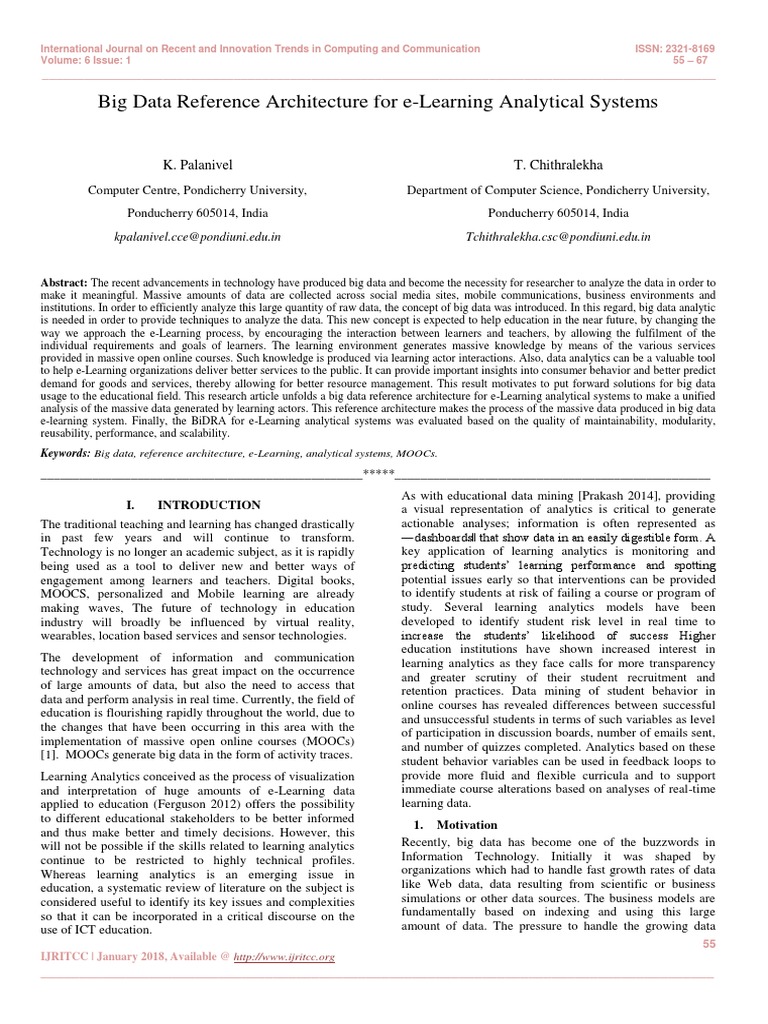 Big Data Reference Architecture For E-Learning Analytical Systems | PDF | Big Data | Educational ...