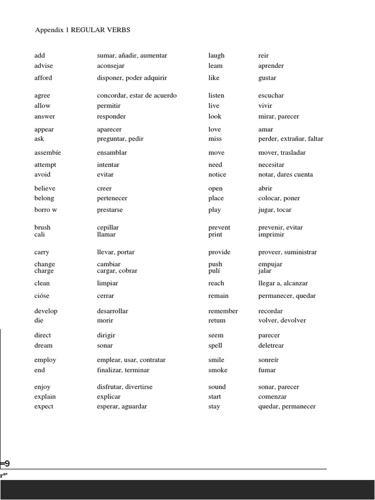 Appendix 1 Regular Verbs | PDF