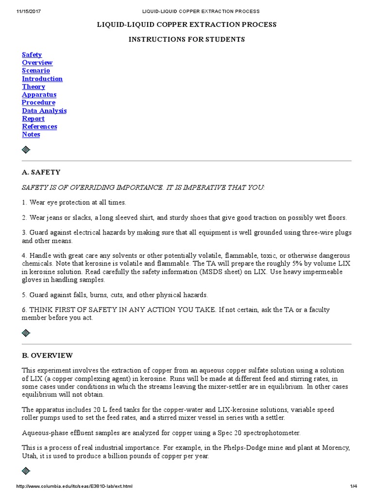 Liquid-Liquid Copper Extraction Process Perfected Experiments | PDF | Copper | Chemical Equilibrium