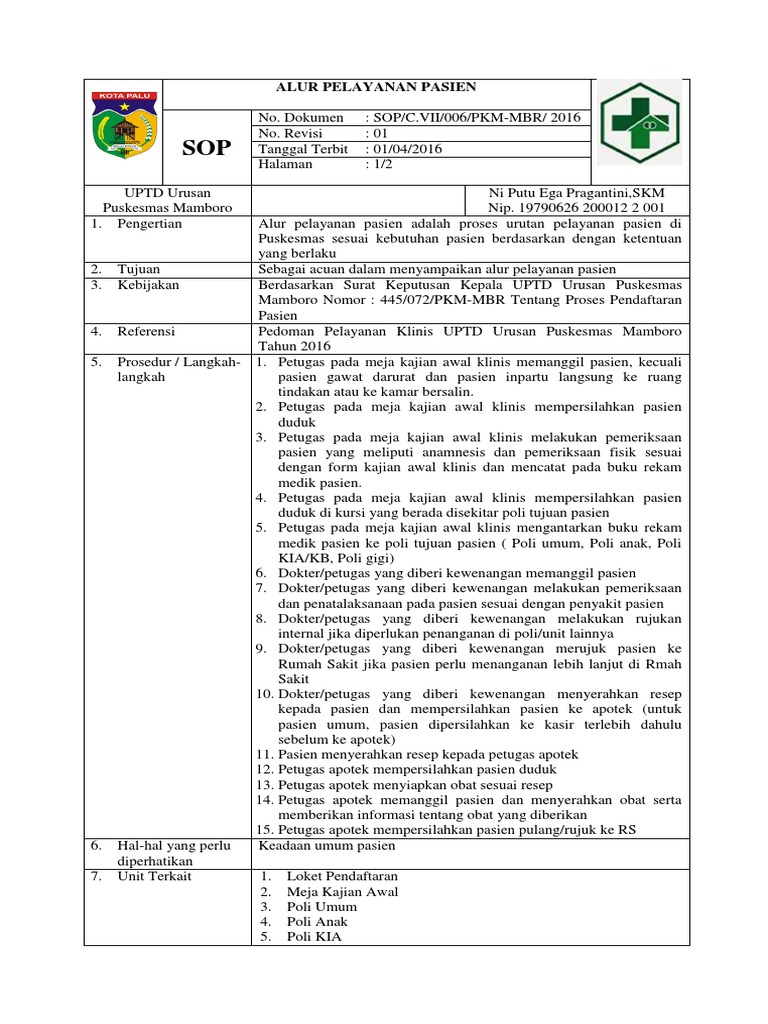 7.1.4.1 SOP Alur Pelayanan Pasien | PDF