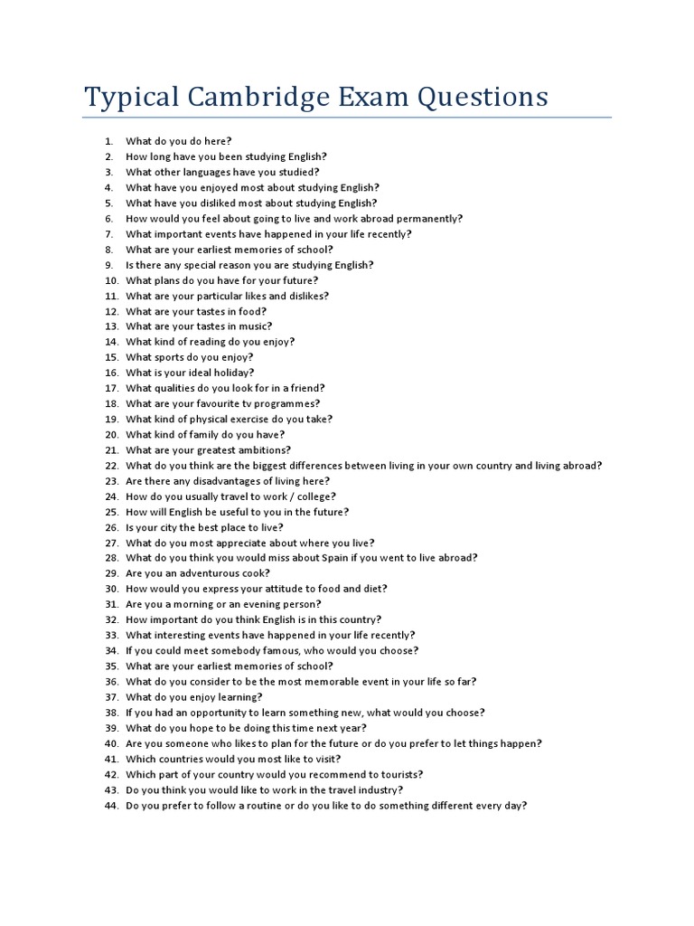 Typical Cambridge Exam Questions | PDF | Behavior Modification | Cognition