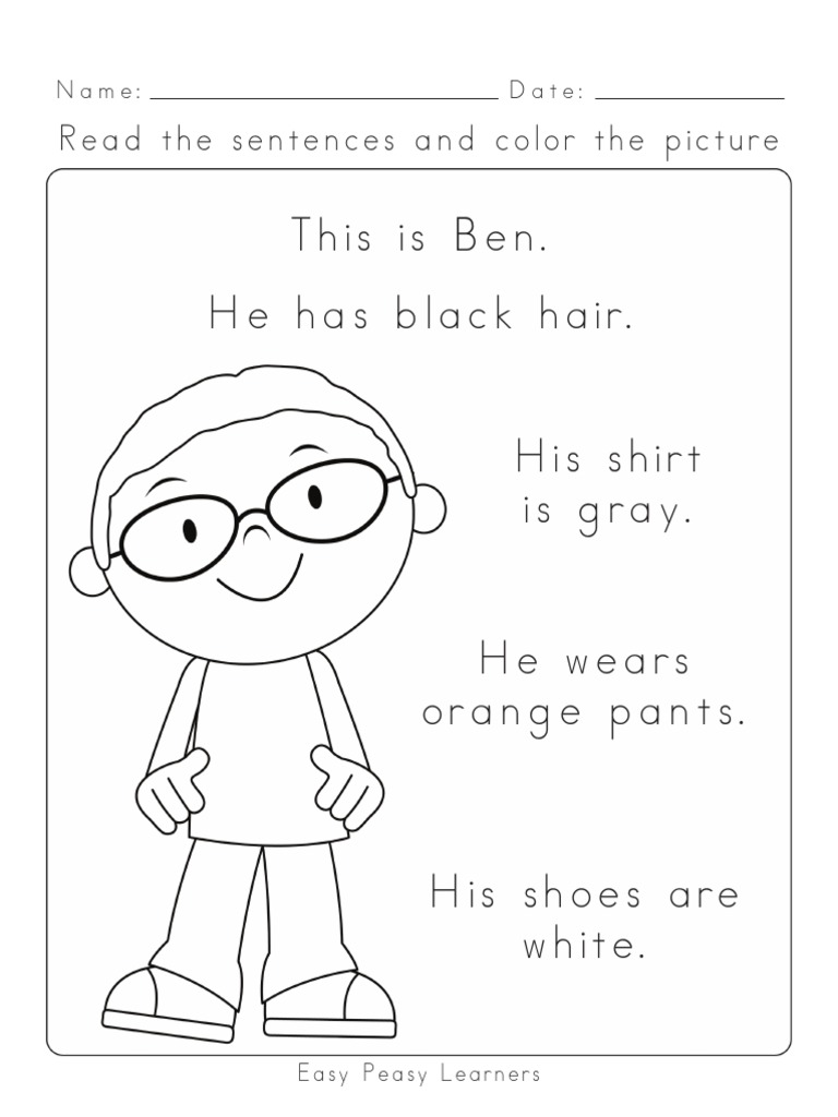 Read and Color Grade 1 Reading Comprehension Worksheets | PDF