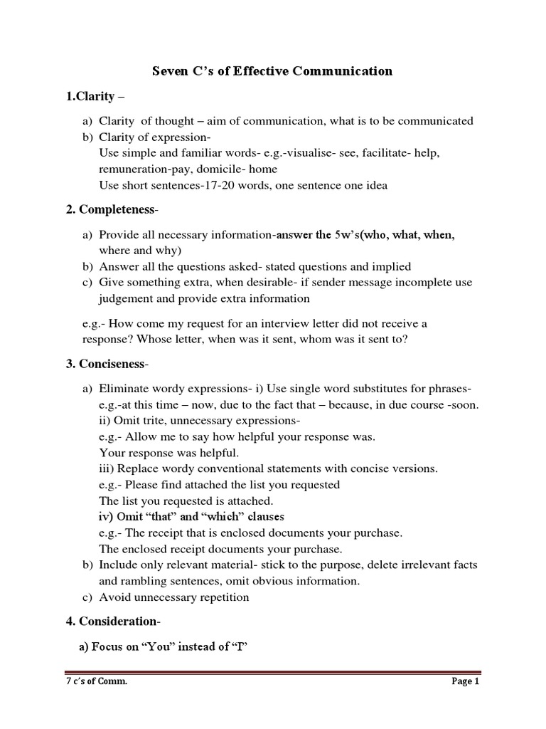 Seven C's of Communication | PDF | Question | Sentence (Linguistics)