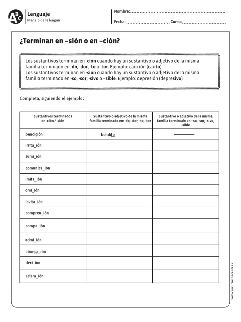 Terminacion Sion Cion | PDF