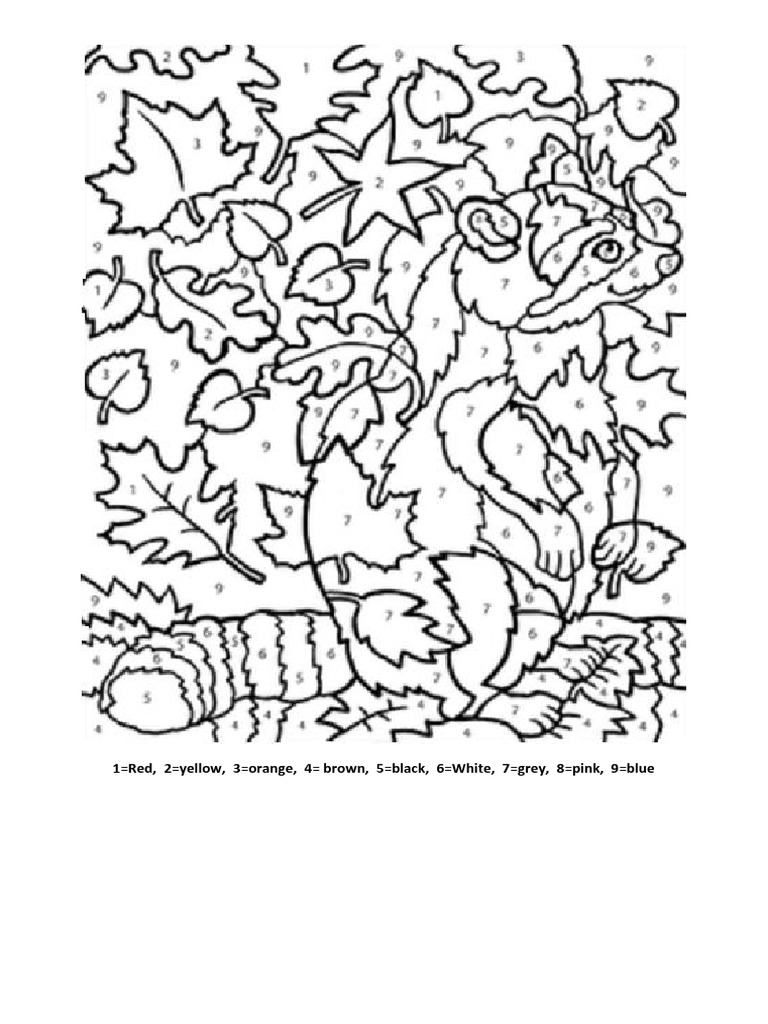 1 Red, 2 Yellow, 3 Orange, 4 Brown, 5 Black, 6 White, 7 Grey, 8 Pink, 9 ...