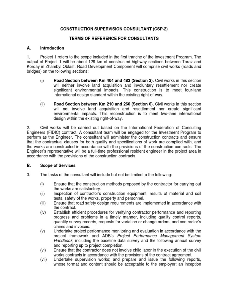 TOR for Transport Construction Supervision | Emergency Management ...