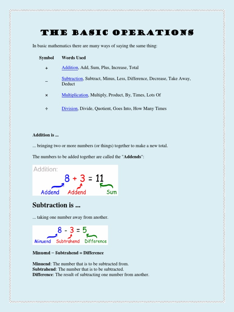 The Basic Operations: Subtraction Is .. | PDF
