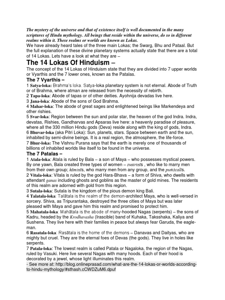 The 14 Lokas | Hindu Mythology | Hindu Iconography