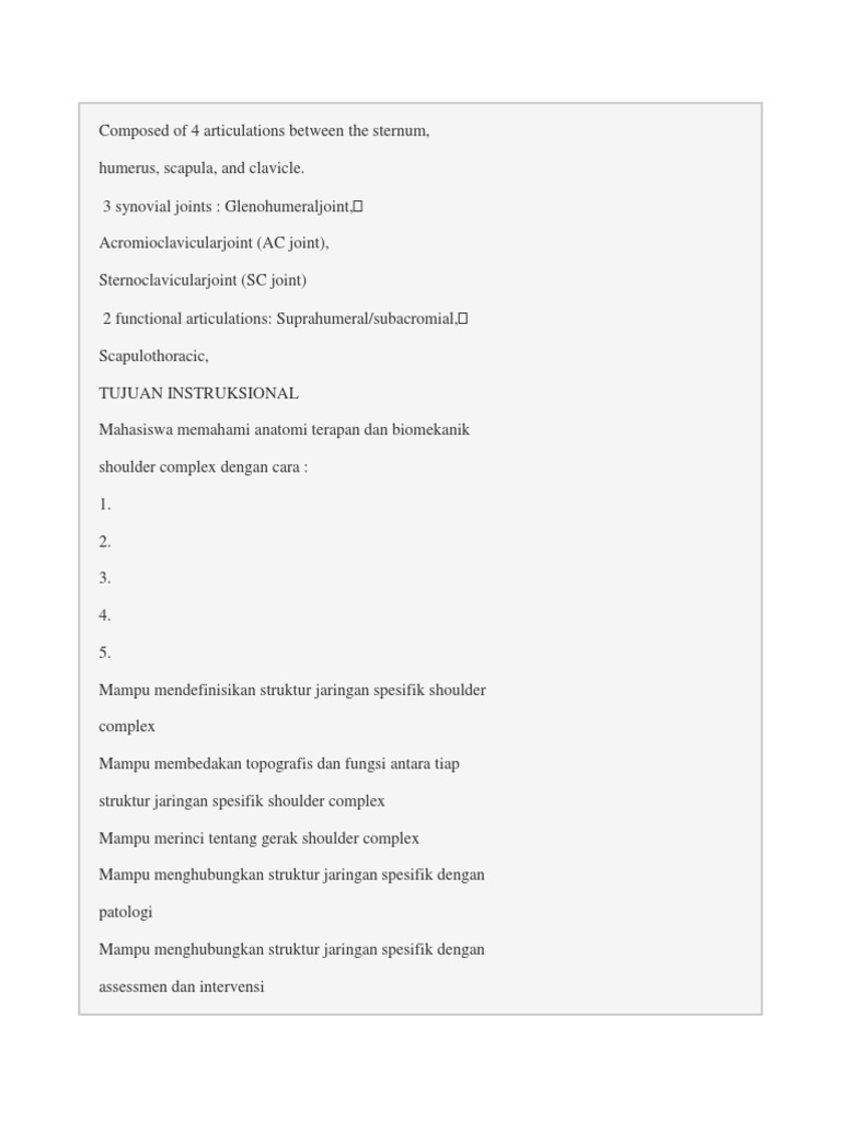 Anatomi dan Biomekanik Shoulder Complex | PDF