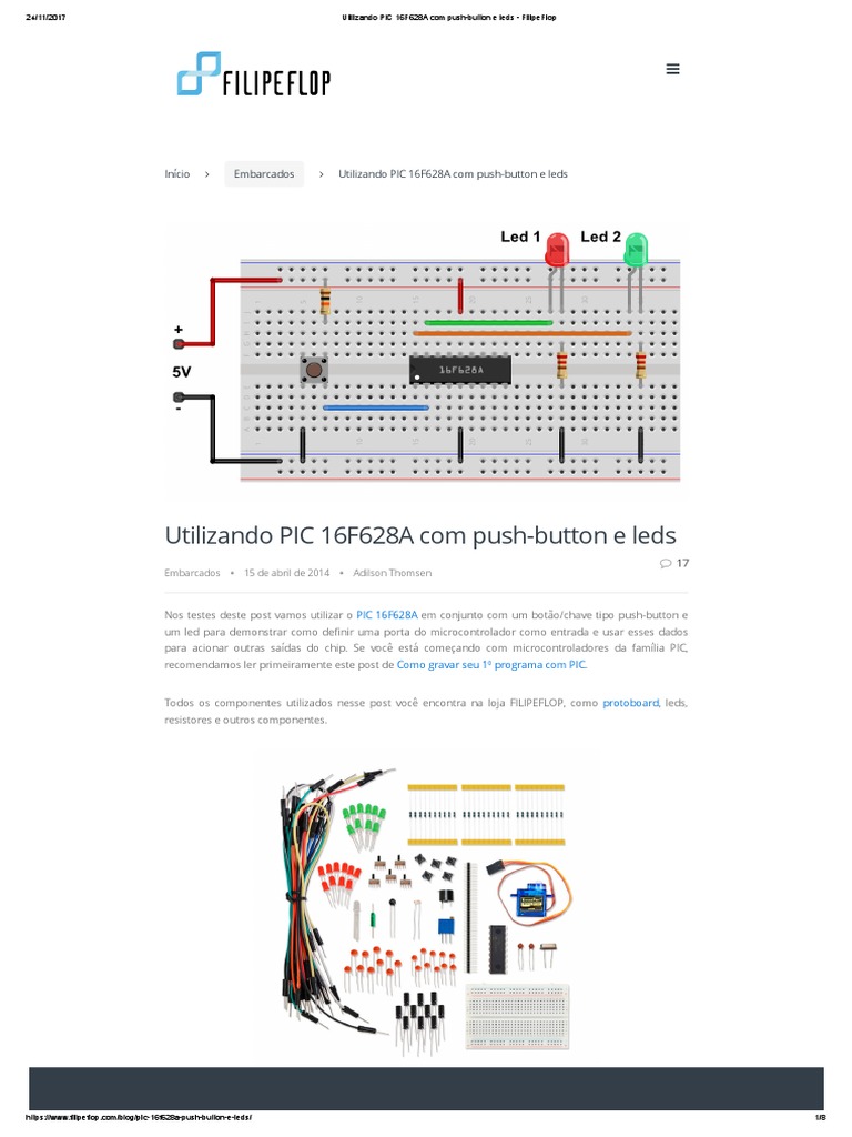 Utilizando PIC 16F628A Com Push-Button e Leds - FilipeFlop | PDF | Diodo emissor de luz | Resistor