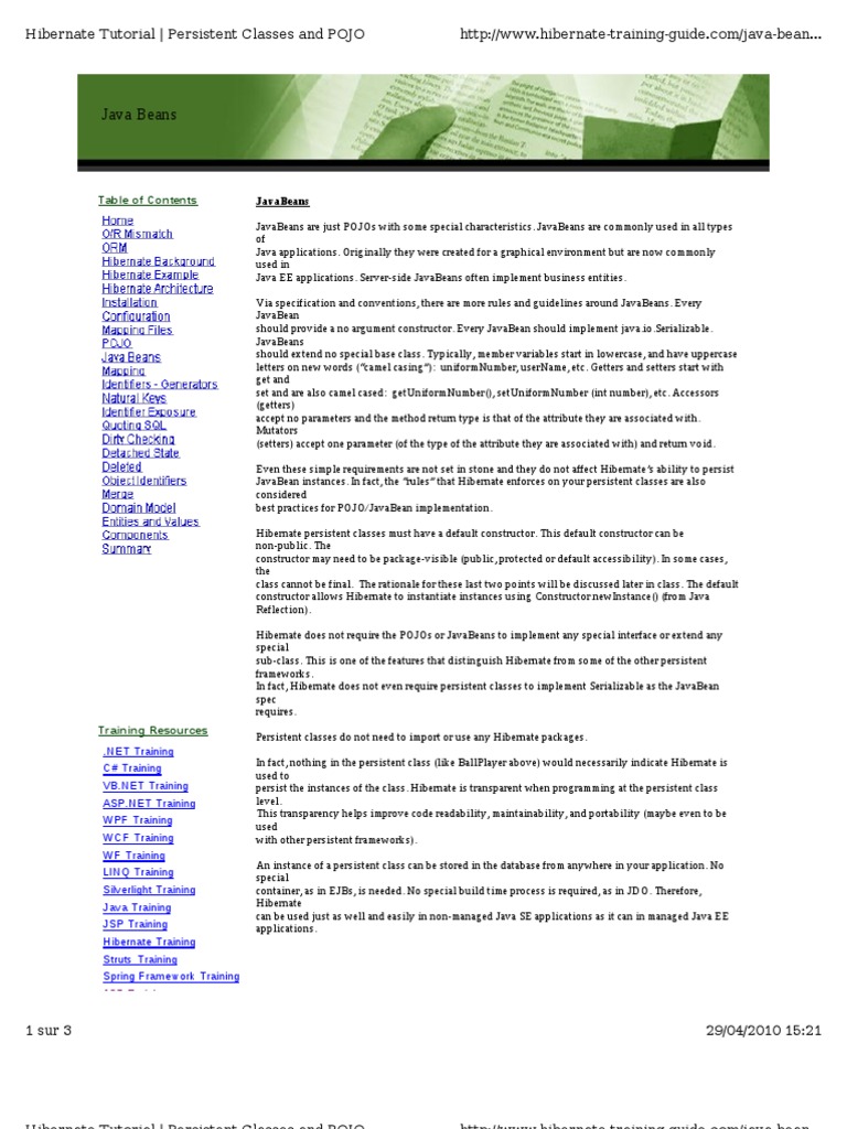 Java Beans: Hibernate Tutorial - Persistent Classes and POJO | PDF | Constructor (Object ...