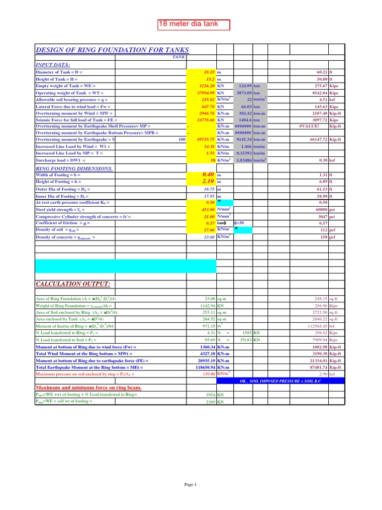 Design of ring foundation for 18m diameter tank | PDF | Mechanical ...