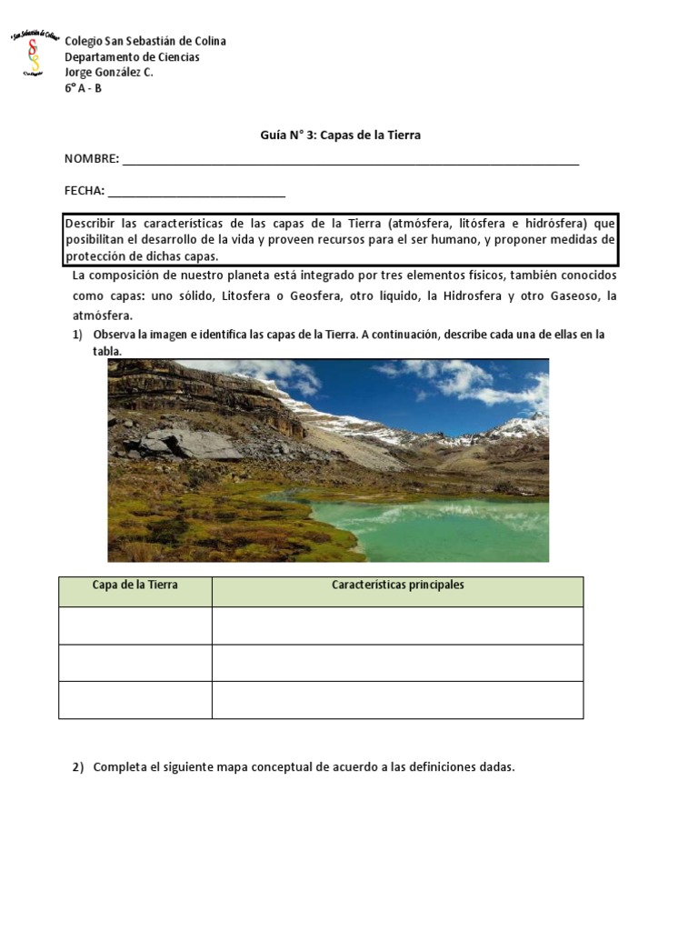 Guía #1 Capas de La Tierra 6° Básico | PDF | Estructura de la tierra ...