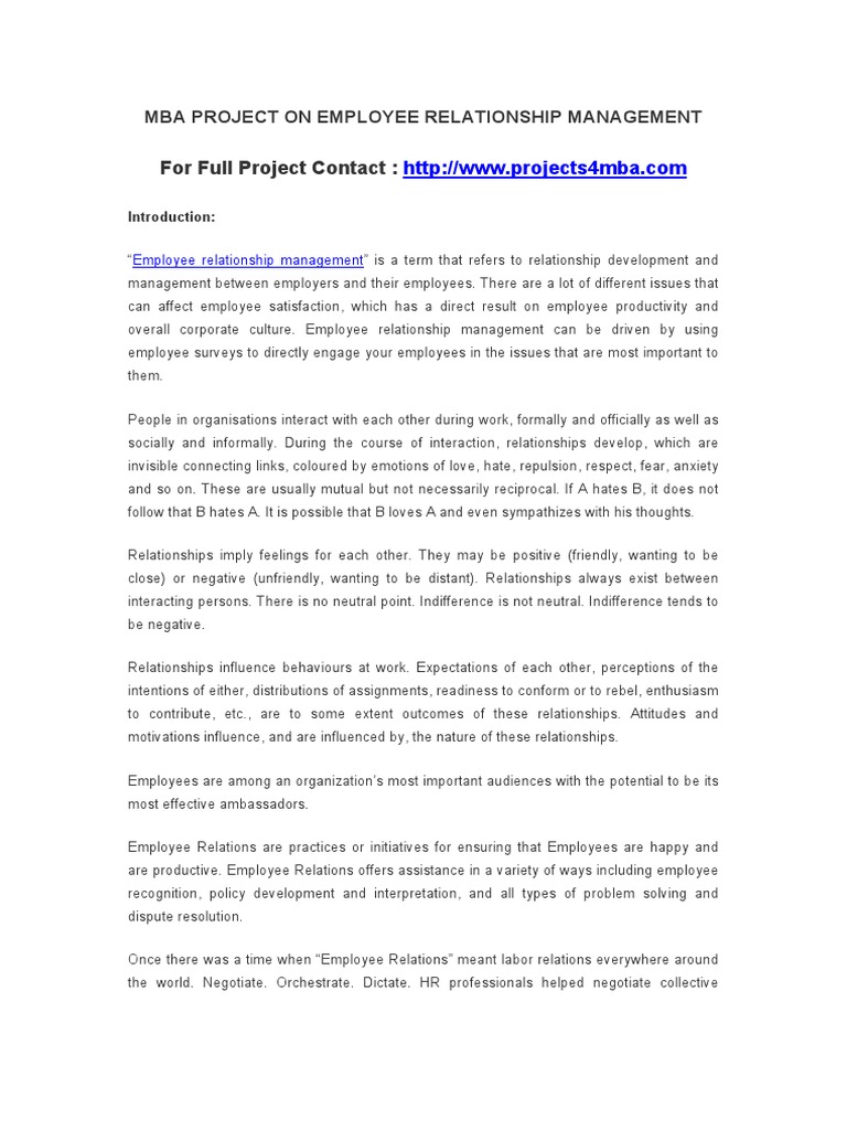 Mba Project On Employee Relationship Management | Download Free PDF ...