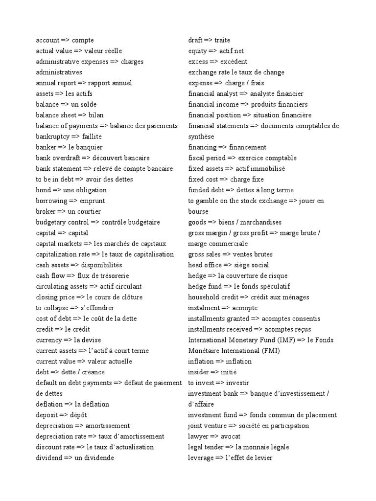 Vocabulaire Financier Anglais PDF | Crédit | Banques