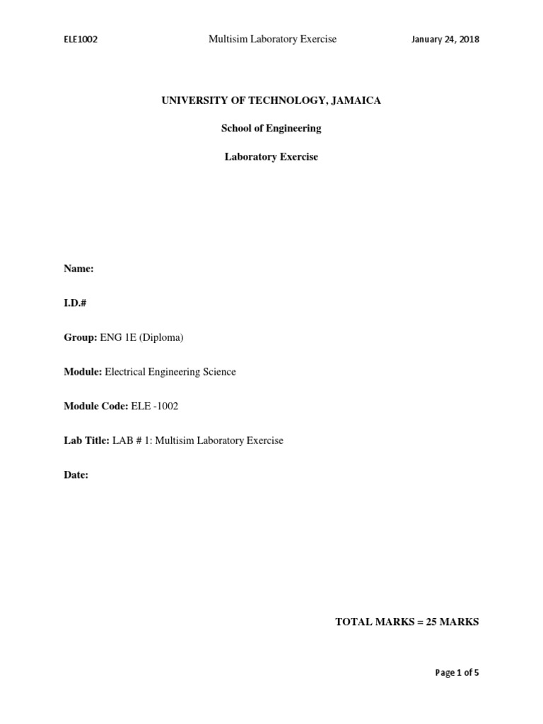 LAB 1 - Multisim Laboratory Exercise Updated January 2018 | PDF ...