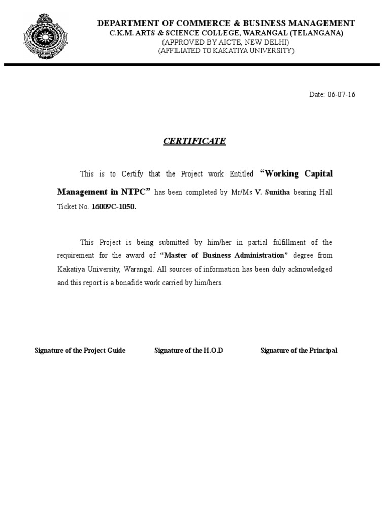 Department of Commerce & Business Management: Certificate | PDF