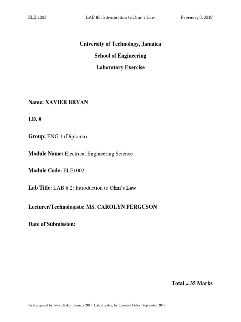 Lab 2 - Introduction To Ohms Law XAVIER | PDF | Resistor | Electrical ...
